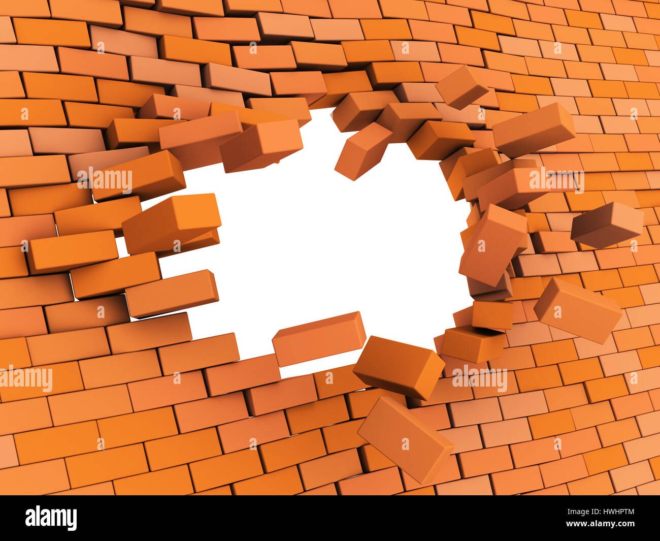 3d illustration of brick wall crash over black background Stock Photo ...