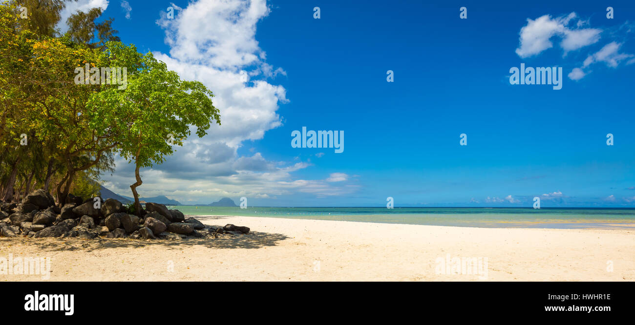 Sandy tropical Wolmar beach at sunny day. Panorama. Mauritius Stock ...