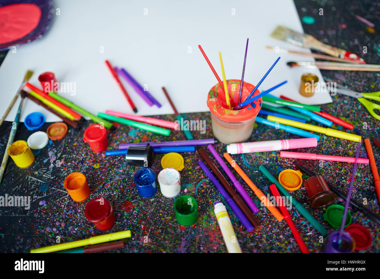 Set of objects for creative painting Stock Photo - Alamy