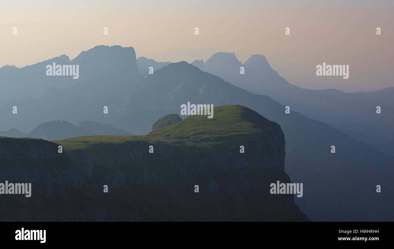 Early morning in the Swiss Alps. Summer scene on the Chaserrugg ...