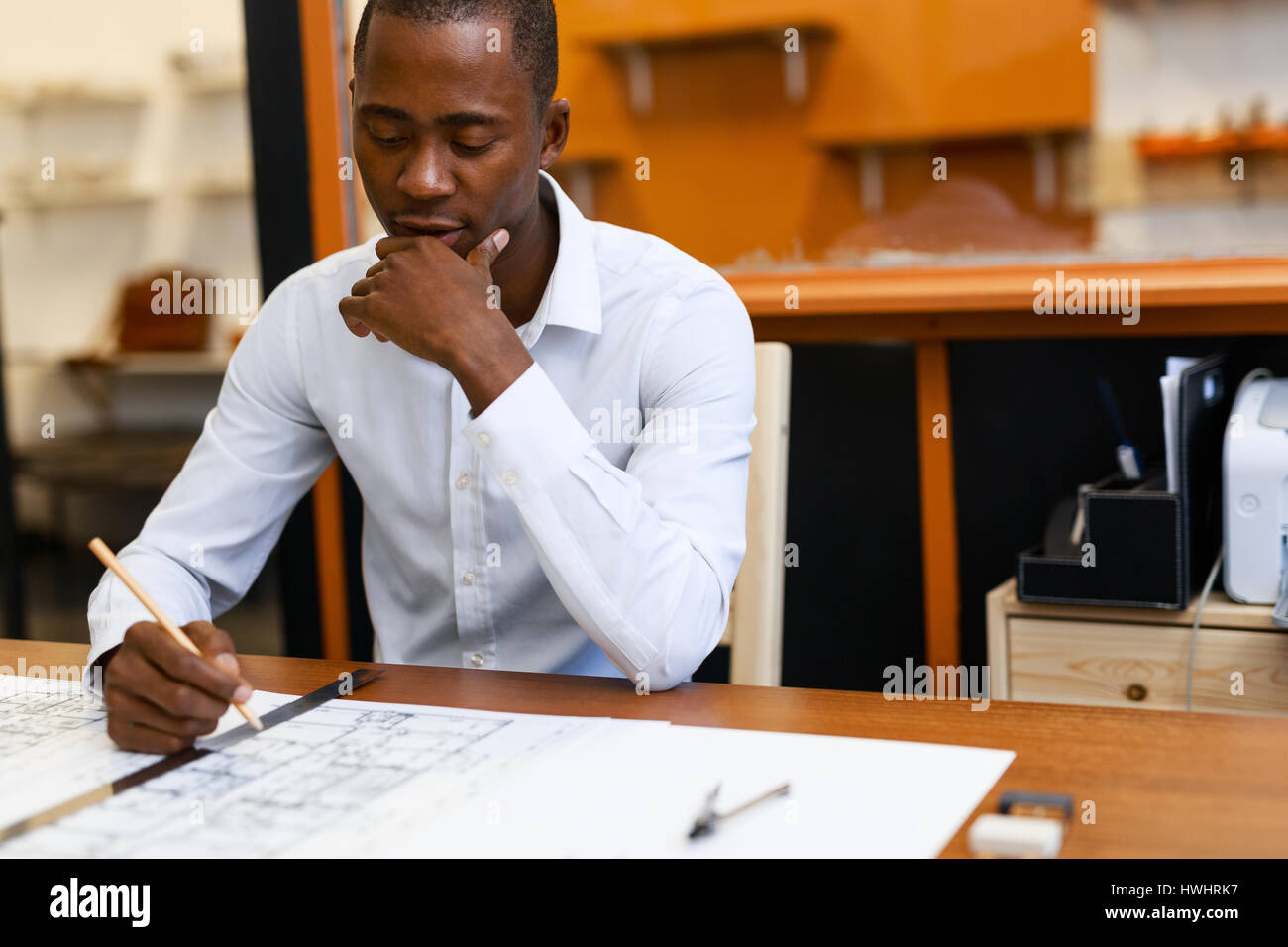 Professional architect thinking of new project Stock Photo - Alamy