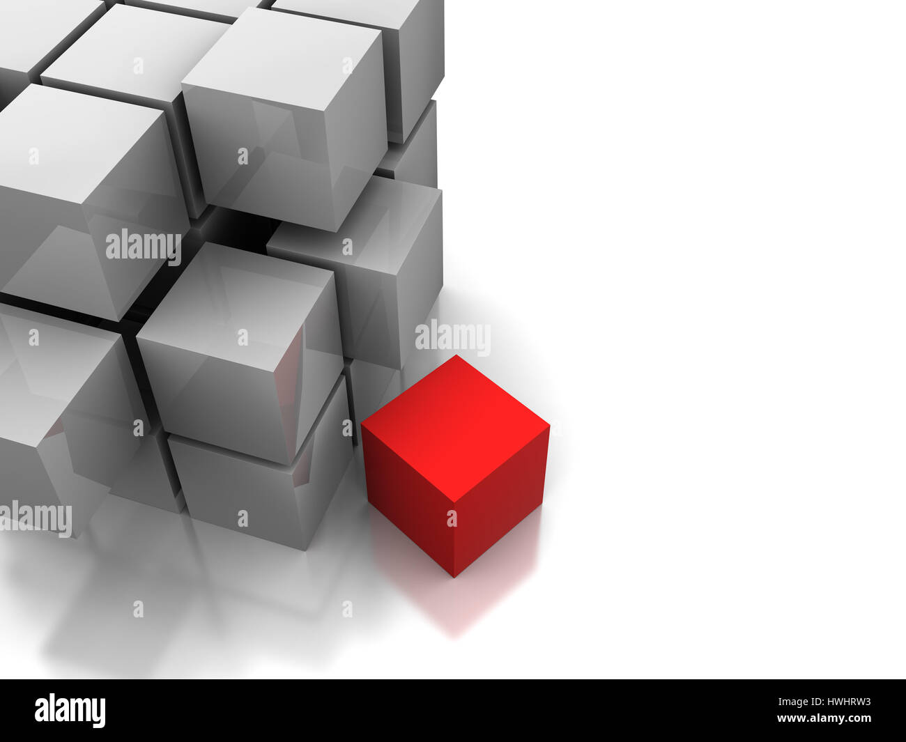 3d illustration of cube construction blocks and one red color Stock ...