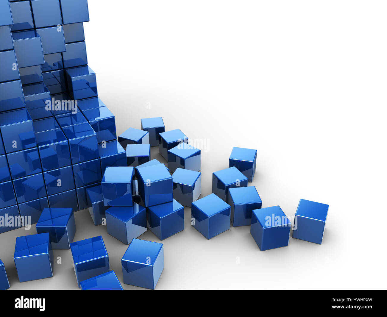abstract 3d illustration of blue cubes construction over white ...