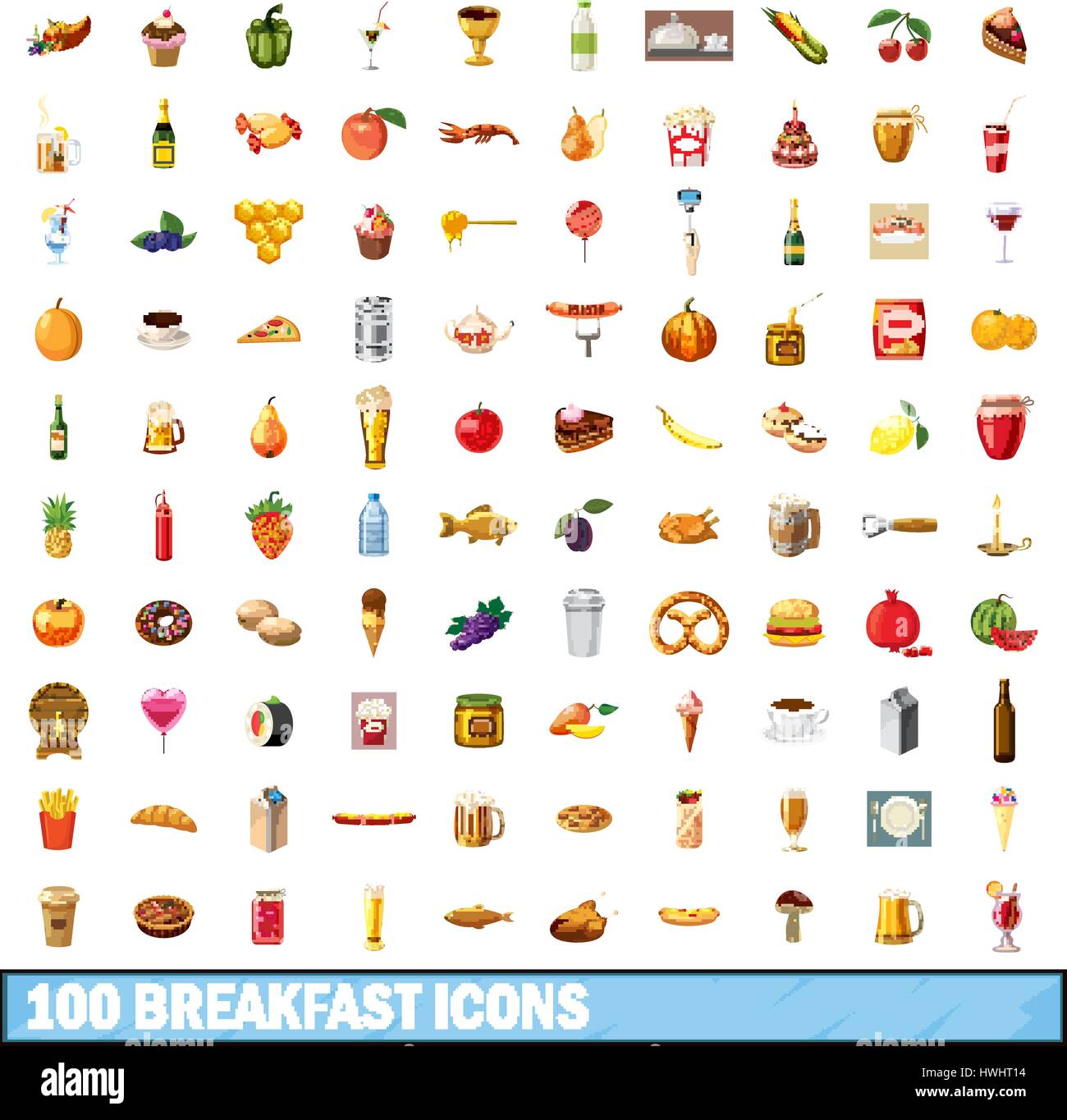 100 breakfast icons set, cartoon style Stock Vector Image & Art - Alamy