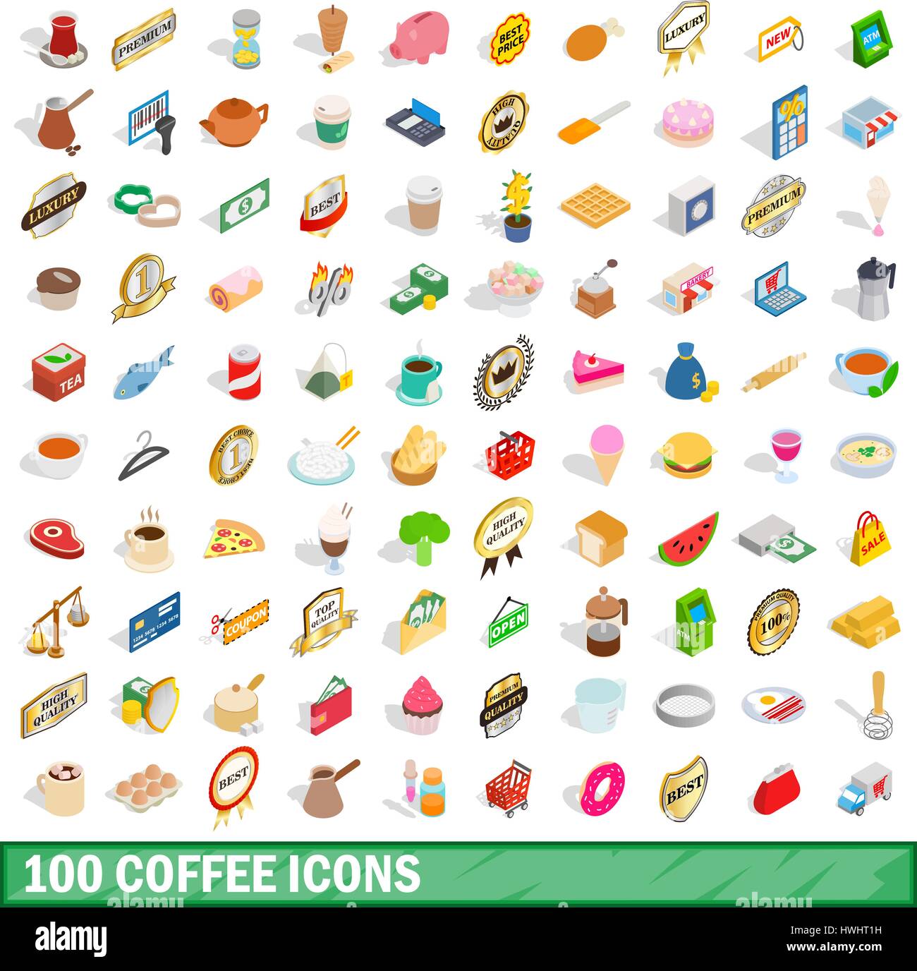 100 coffee icons set, isometric 3d style Stock Vector Image & Art - Alamy