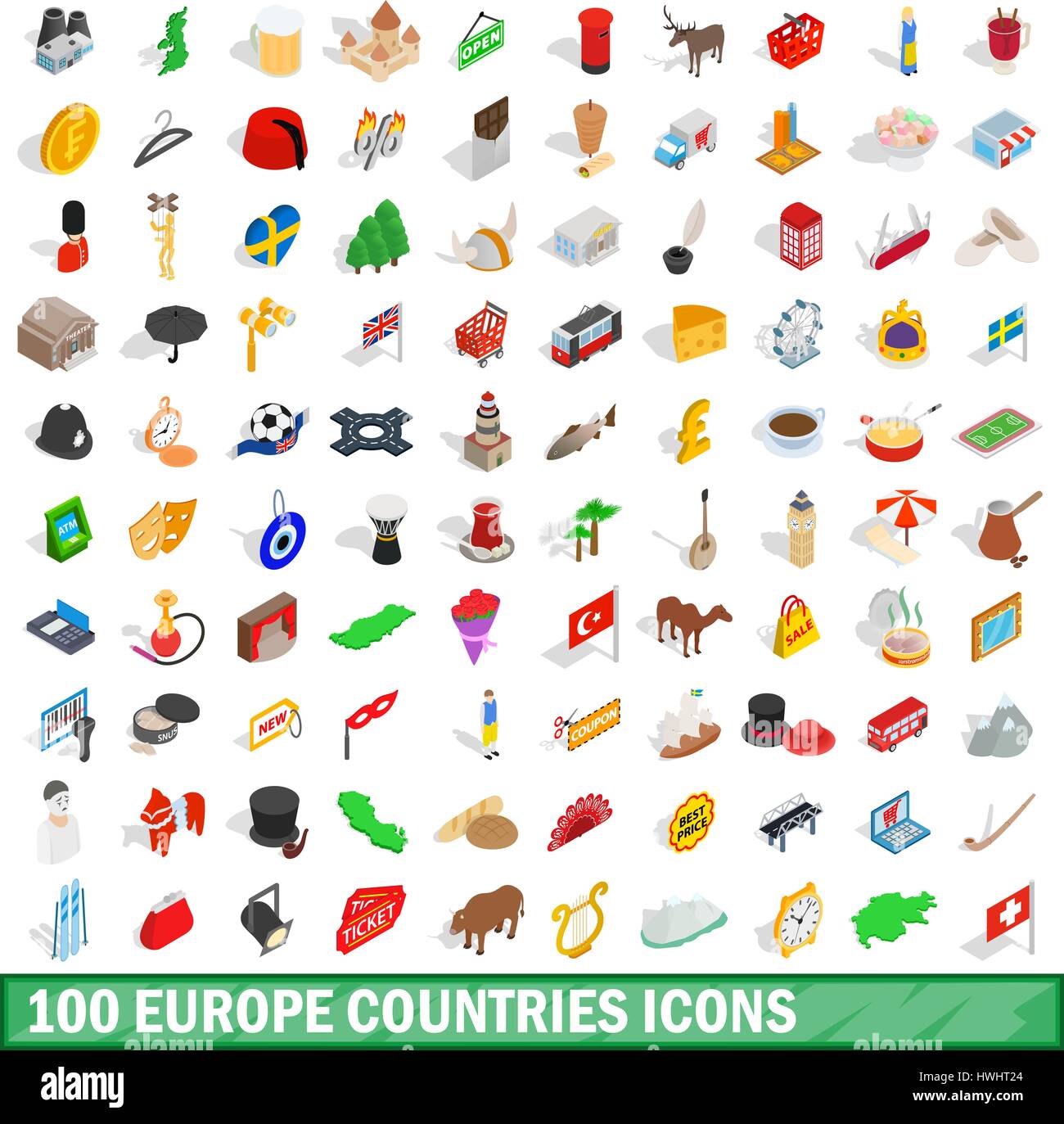 100 europe countries icons set, isometric 3d style Stock Vector Image ...