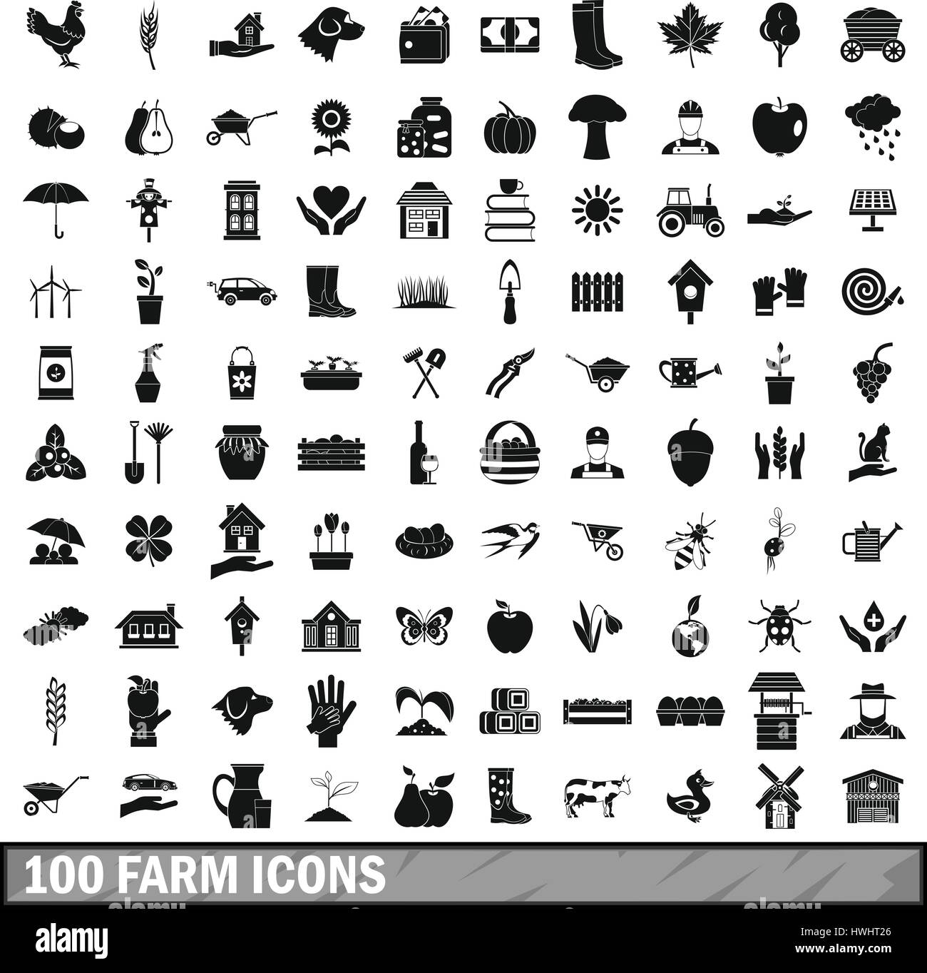 100 farm icons set, simple style Stock Vector Image & Art - Alamy