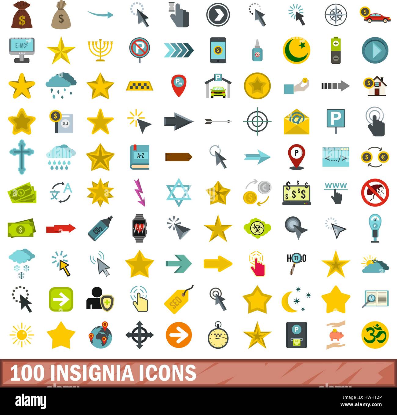 100 insignia icons set, flat style Stock Vector Image & Art - Alamy