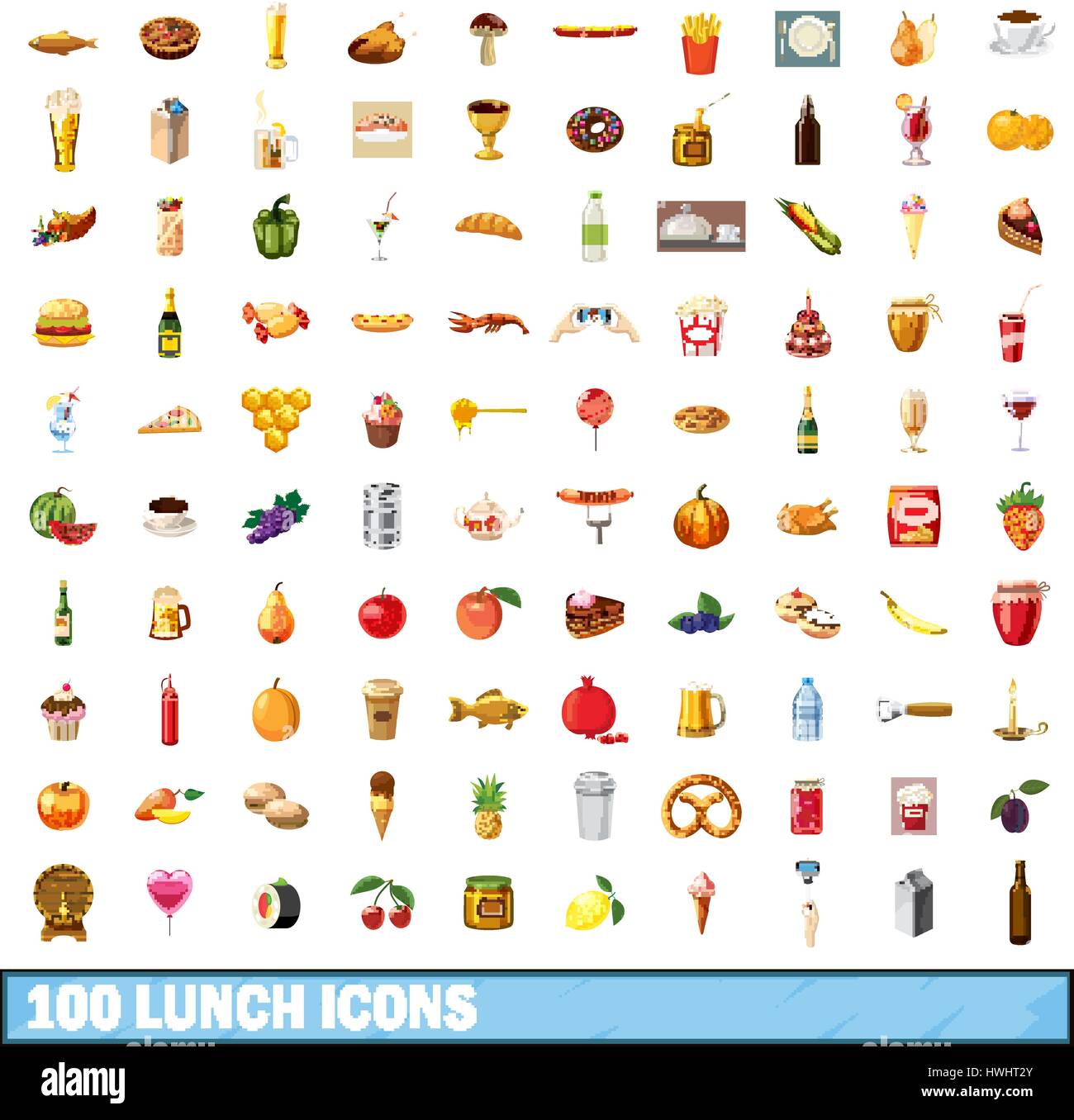 100 lunch icons set, cartoon style Stock Vector Image & Art - Alamy