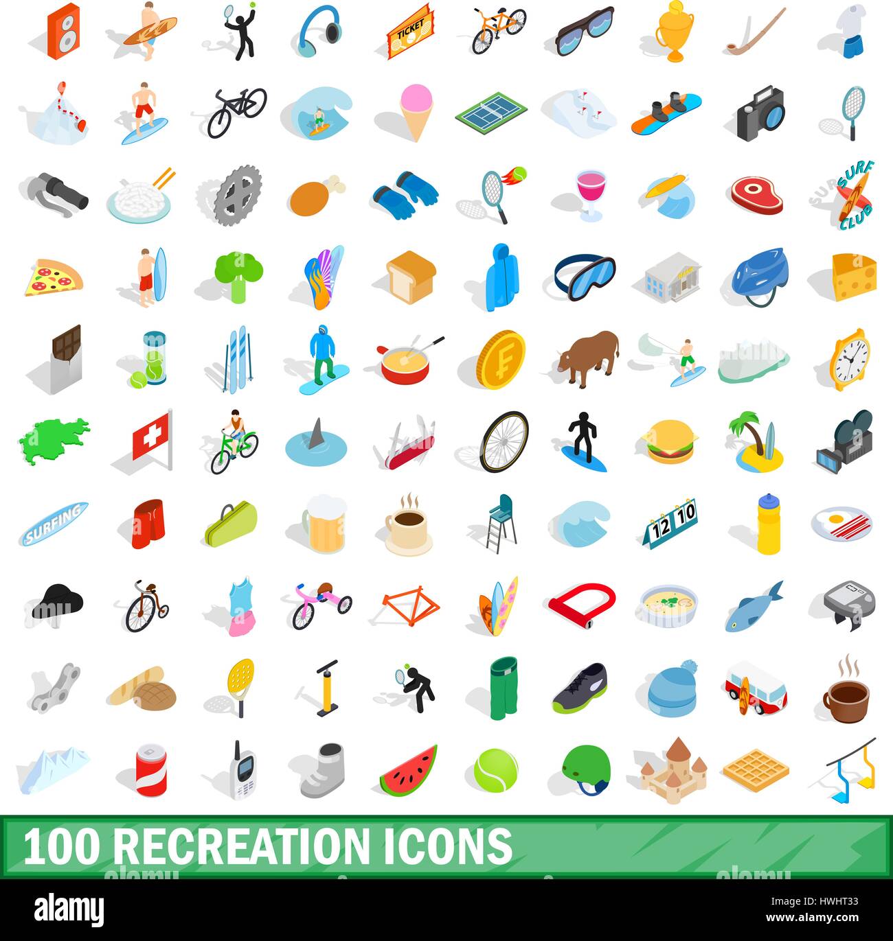 100 recreation icons set, isometric 3d style Stock Vector Image & Art ...