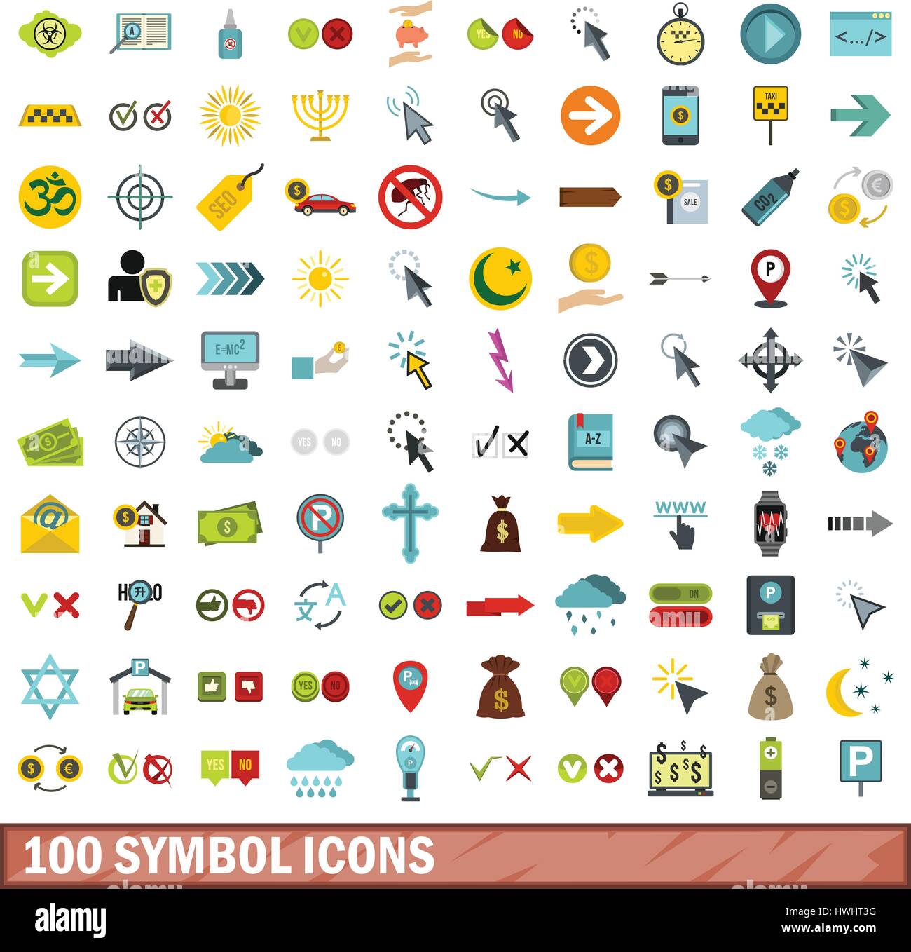 100 symbol icons set, flat style Stock Vector Image & Art - Alamy