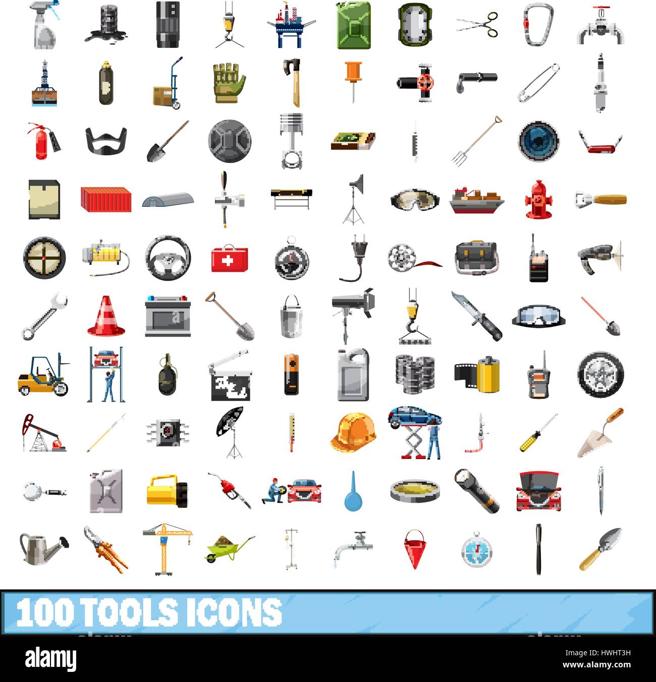 100 tools business icons set, cartoon style Stock Vector Image & Art ...