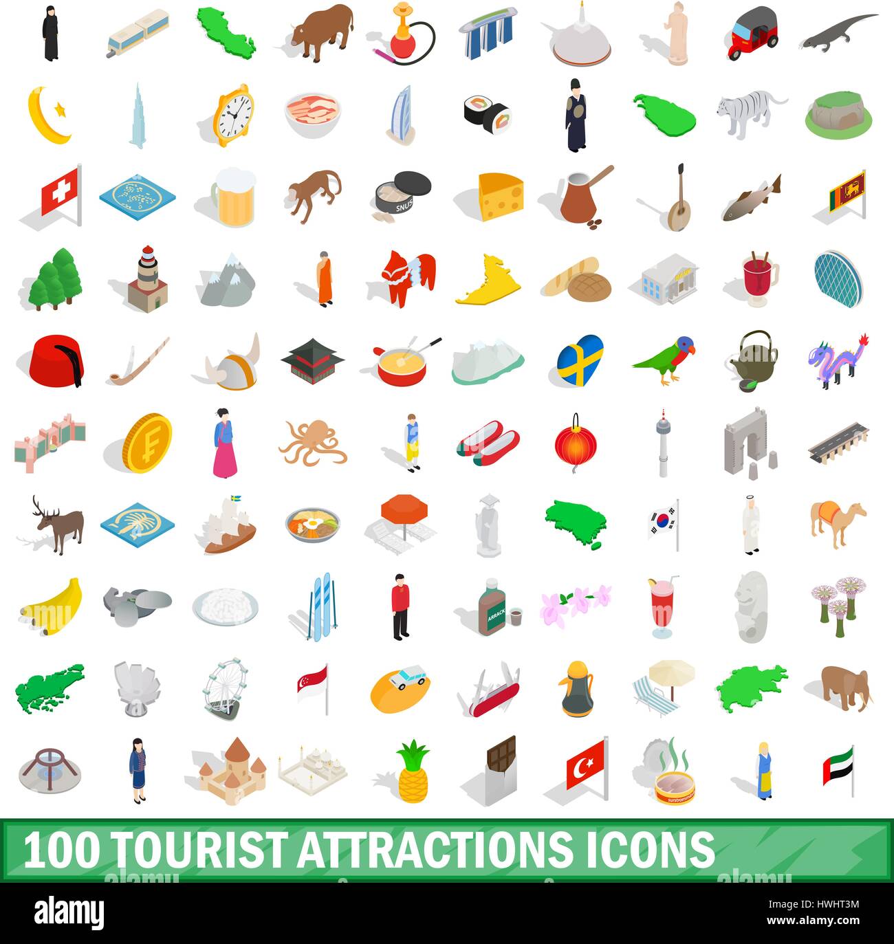 100 tourist attractions icons set Stock Vector Image & Art - Alamy