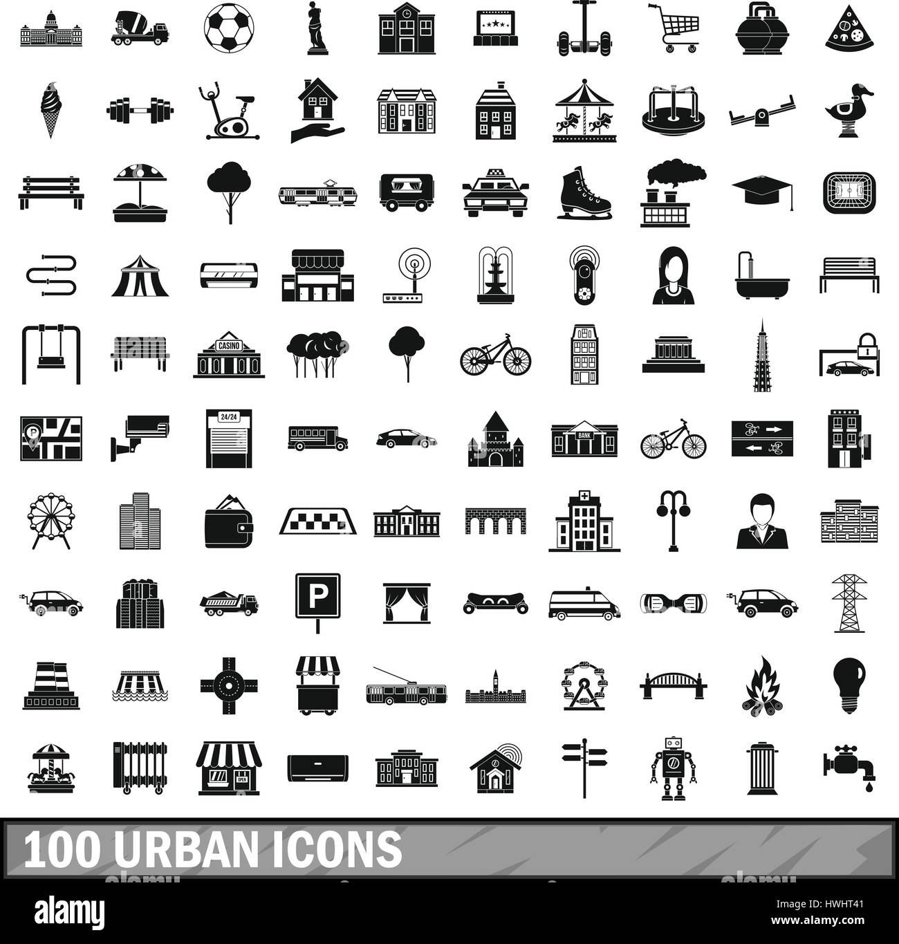 100 urban icons set, simple style Stock Vector Image & Art - Alamy