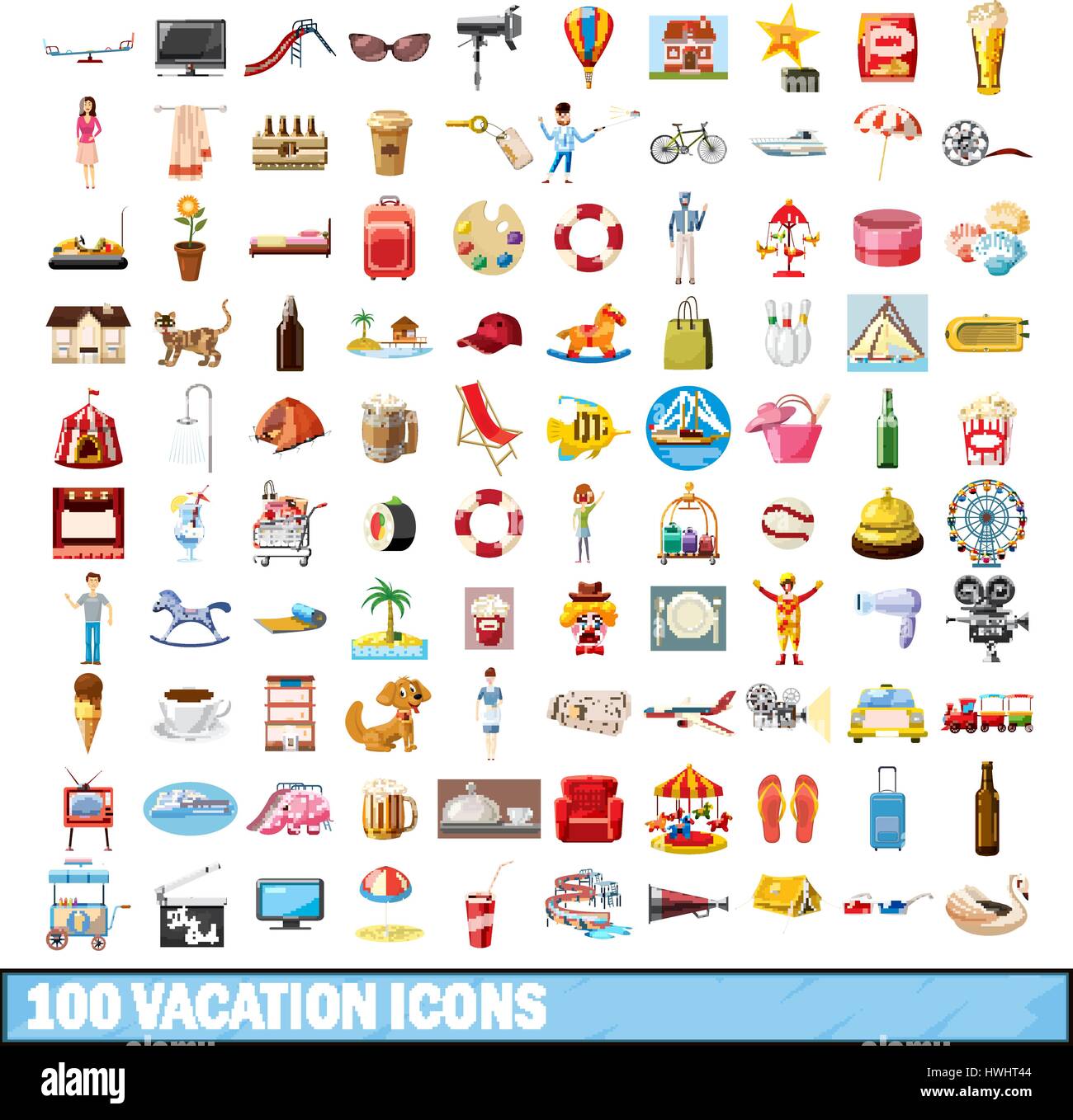 100 vacation icons set, cartoon style Stock Vector Image & Art - Alamy