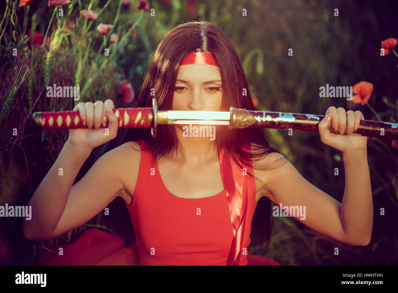 Young samurai woman japanese sword katana hi-res stock photography and ...
