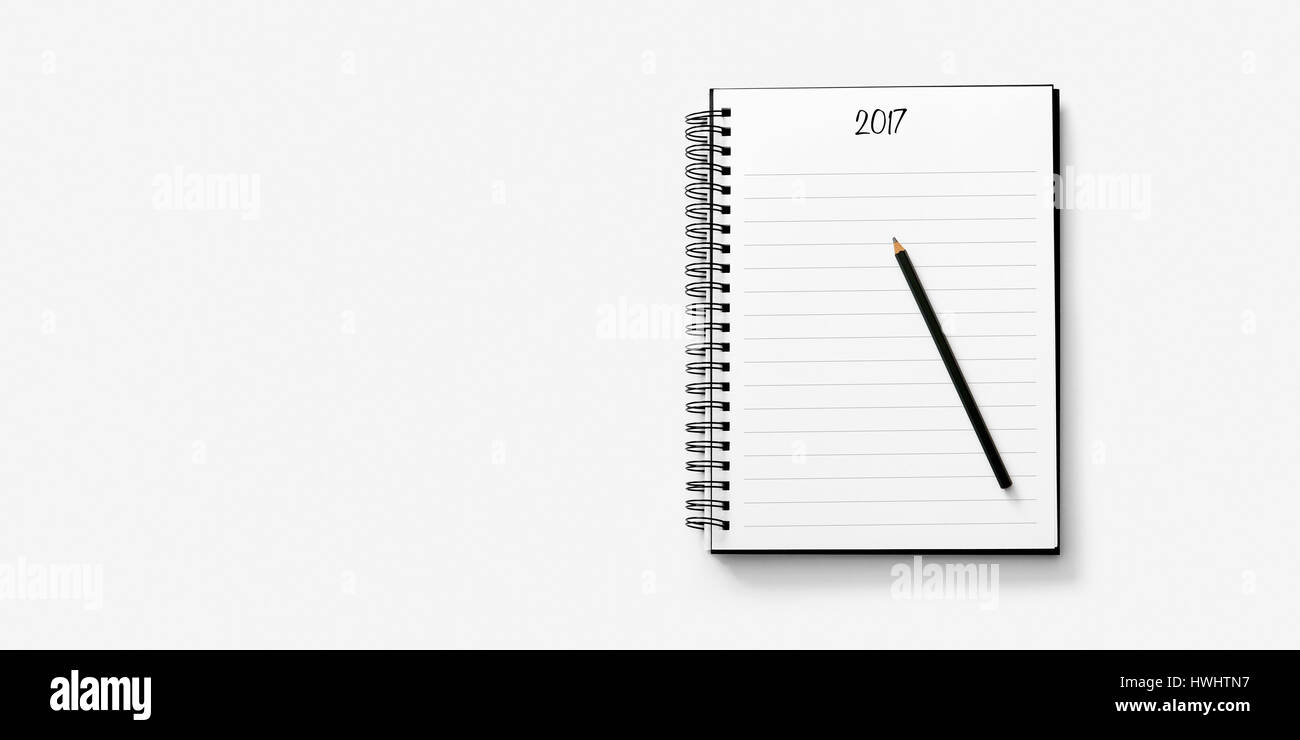 Open notebook on white background with a pencil Stock Photo - Alamy