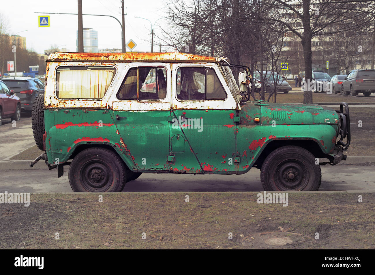 Old soviet off-road military UAZ (goat Stock Photo - Alamy