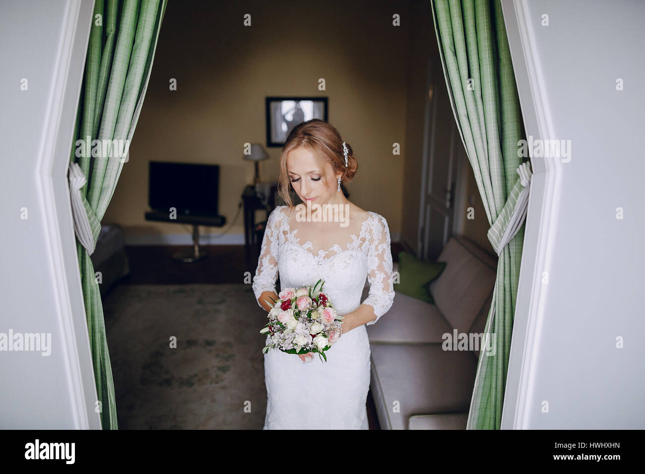 Bride with wedding dress Stock Photo - Alamy