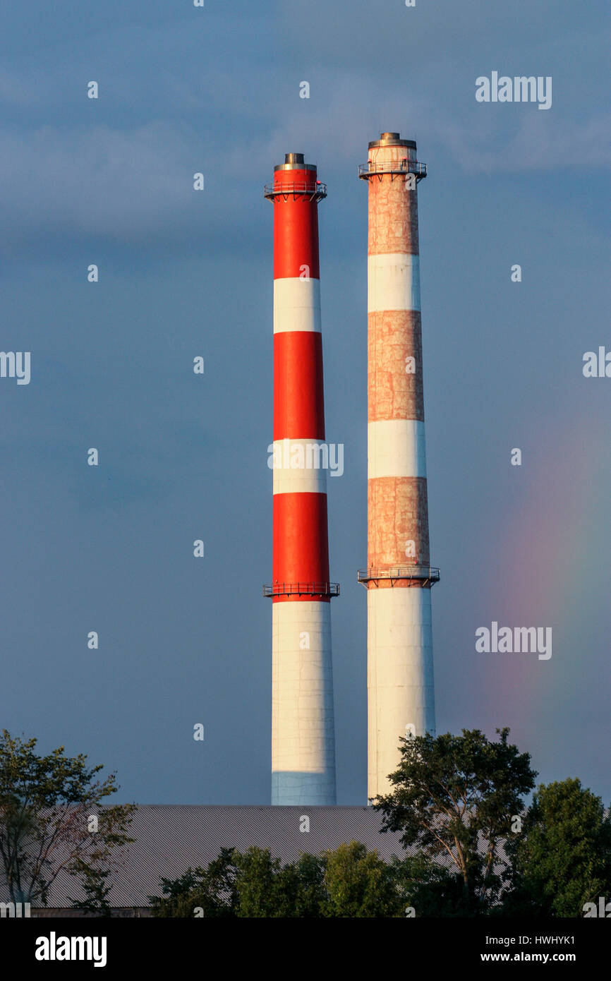 two red and white chimney Stock Photo - Alamy