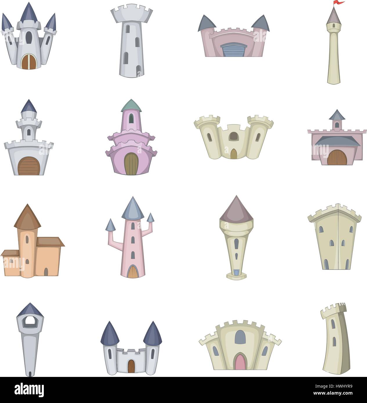 Castle tower icons set, cartoon style Stock Vector Image & Art - Alamy