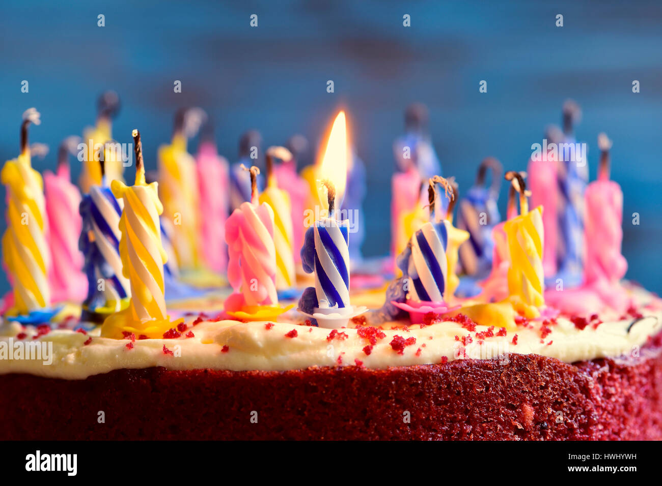Birthday cake with candles lit hi-res stock photography and images - Alamy