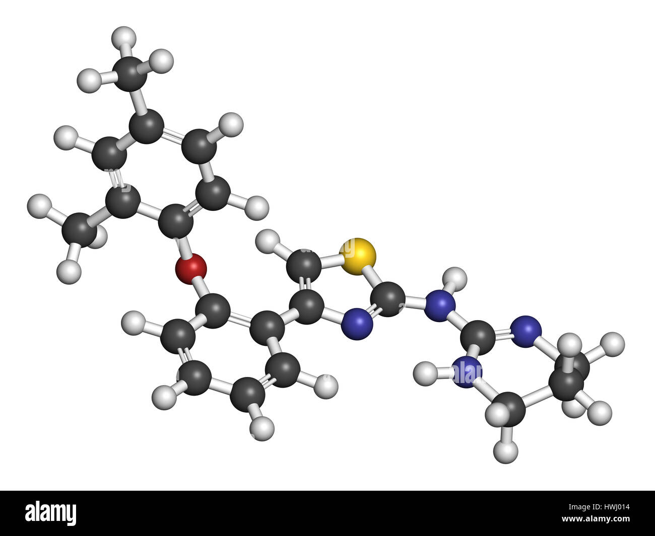 Abafungin antifungal drug molecule. 3D rendering. Atoms are represented ...