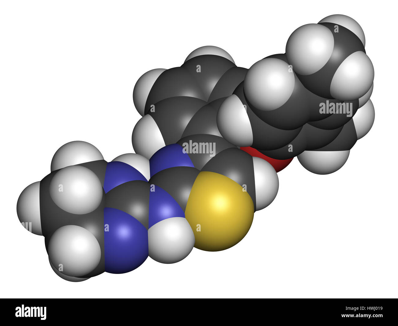 Abafungin antifungal drug molecule. 3D rendering. Atoms are represented ...