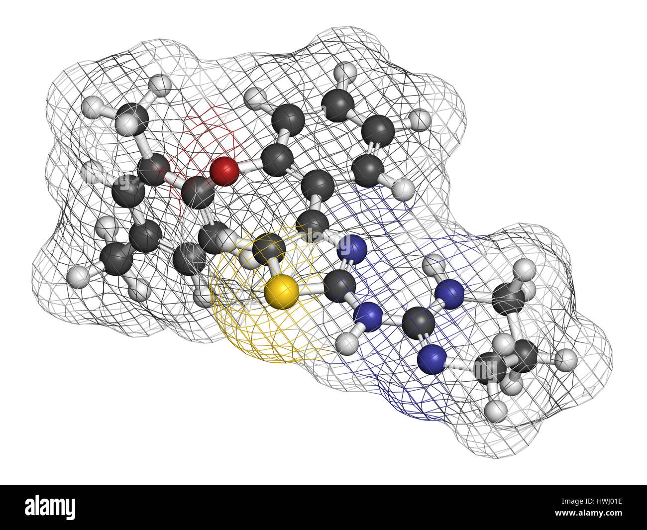 Abafungin antifungal drug molecule. 3D rendering. Atoms are represented ...