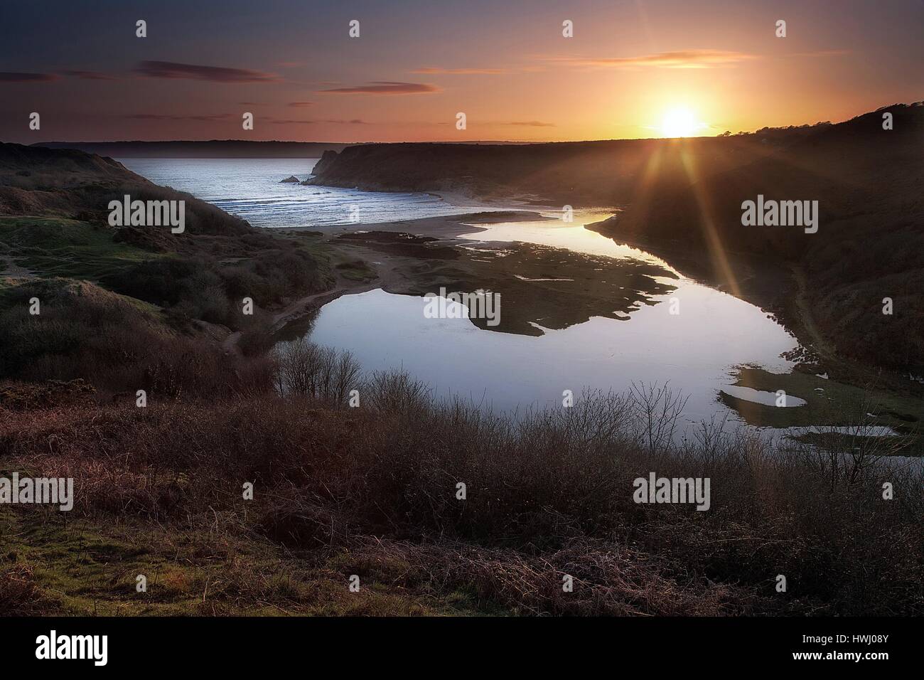 Three Cliffs Bay, a well known coastal beauty spot in South Gower ...