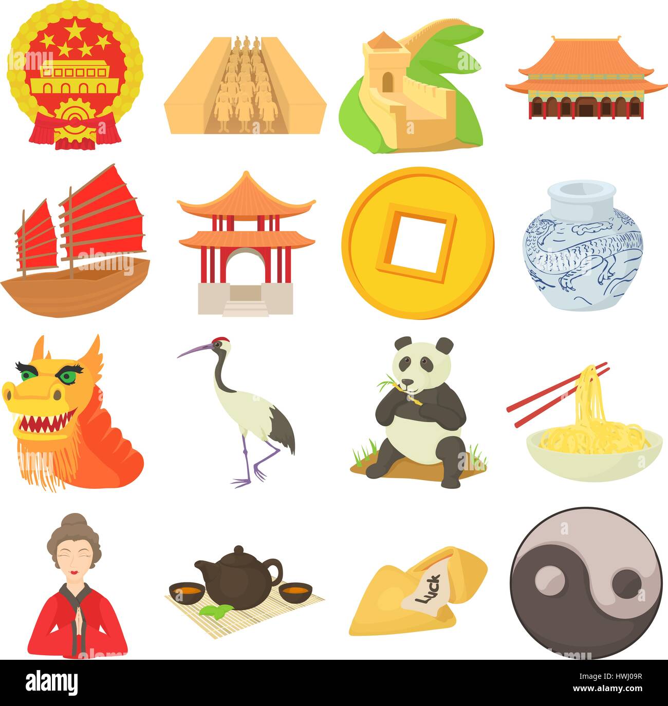 China travel sport icons set, cartoon style Stock Vector Image & Art ...