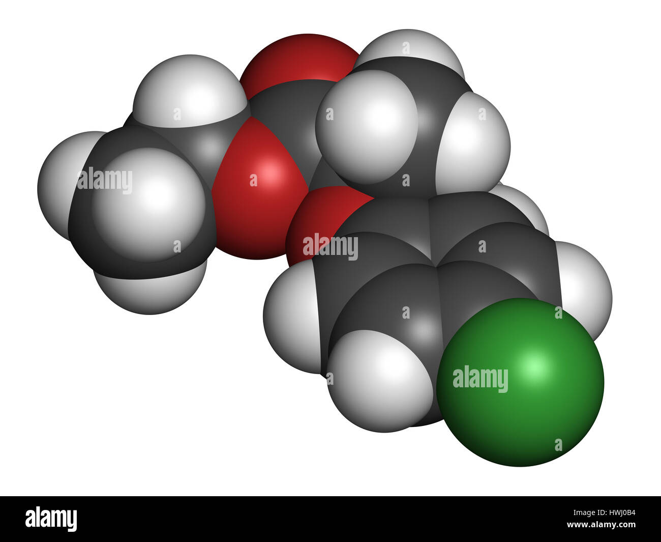 Clofibrate hyperlipidemia drug molecule (fibrate class). 3D rendering ...
