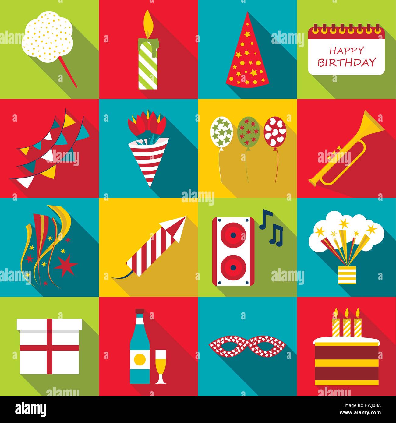 Happy birthday icons set, flat style Stock Vector Image & Art - Alamy