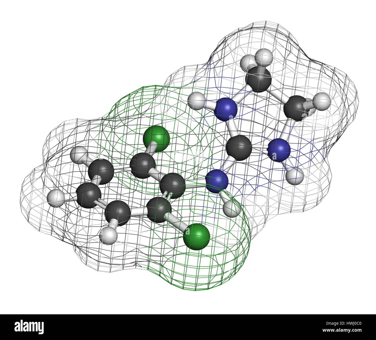 Clonidine drug molecule. Used in treatment of ADHD, hypertension ...