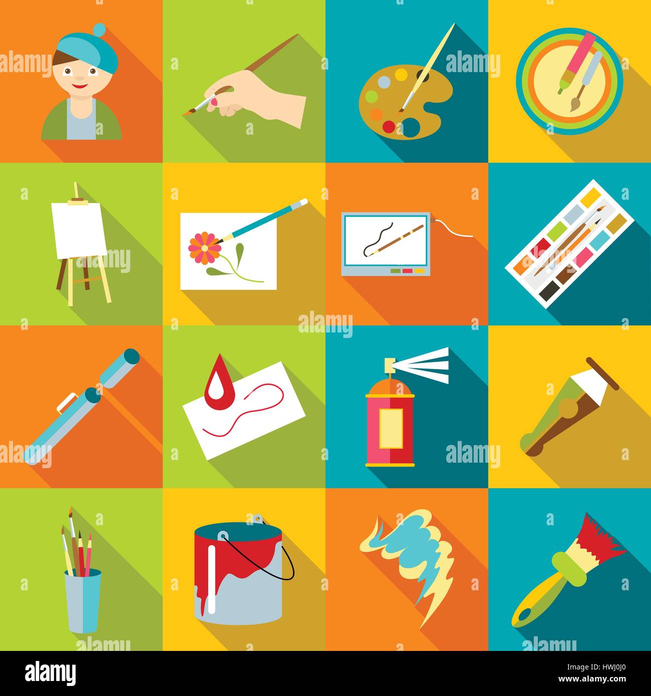 Painter artist tools icons set, flat style Stock Vector Image & Art - Alamy