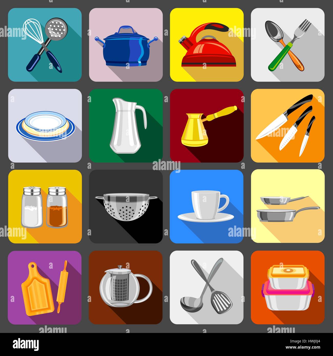 Kitchenware dishes icons set, flat style Stock Vector Image & Art - Alamy