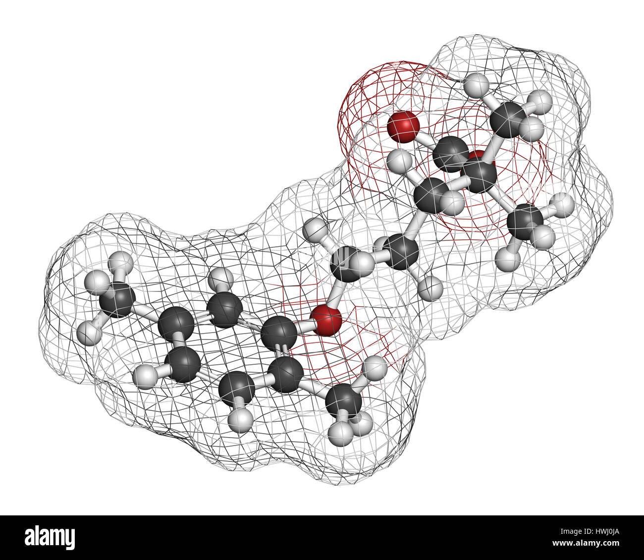 Gemfibrozil hyperlipidemia drug molecule (fibrate class). 3D rendering ...