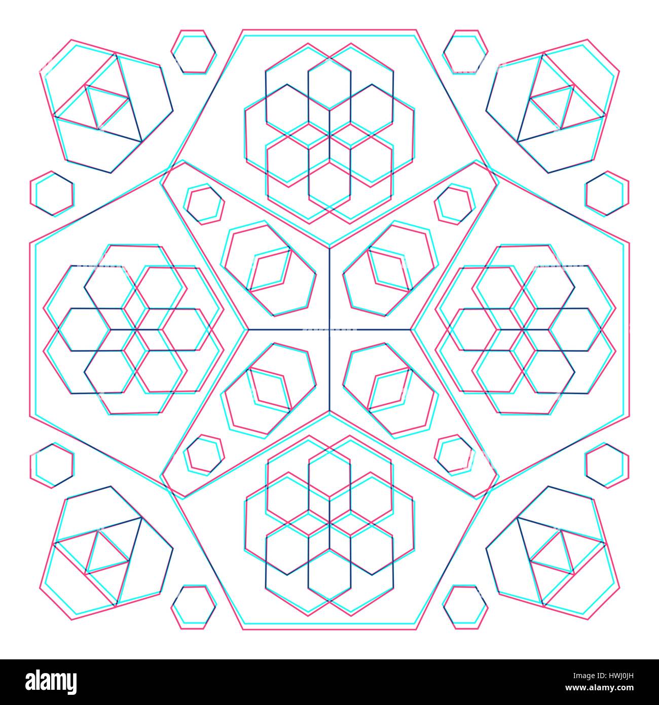 vector hexagonal abstract sacred geometry decoration sign anaglif ...