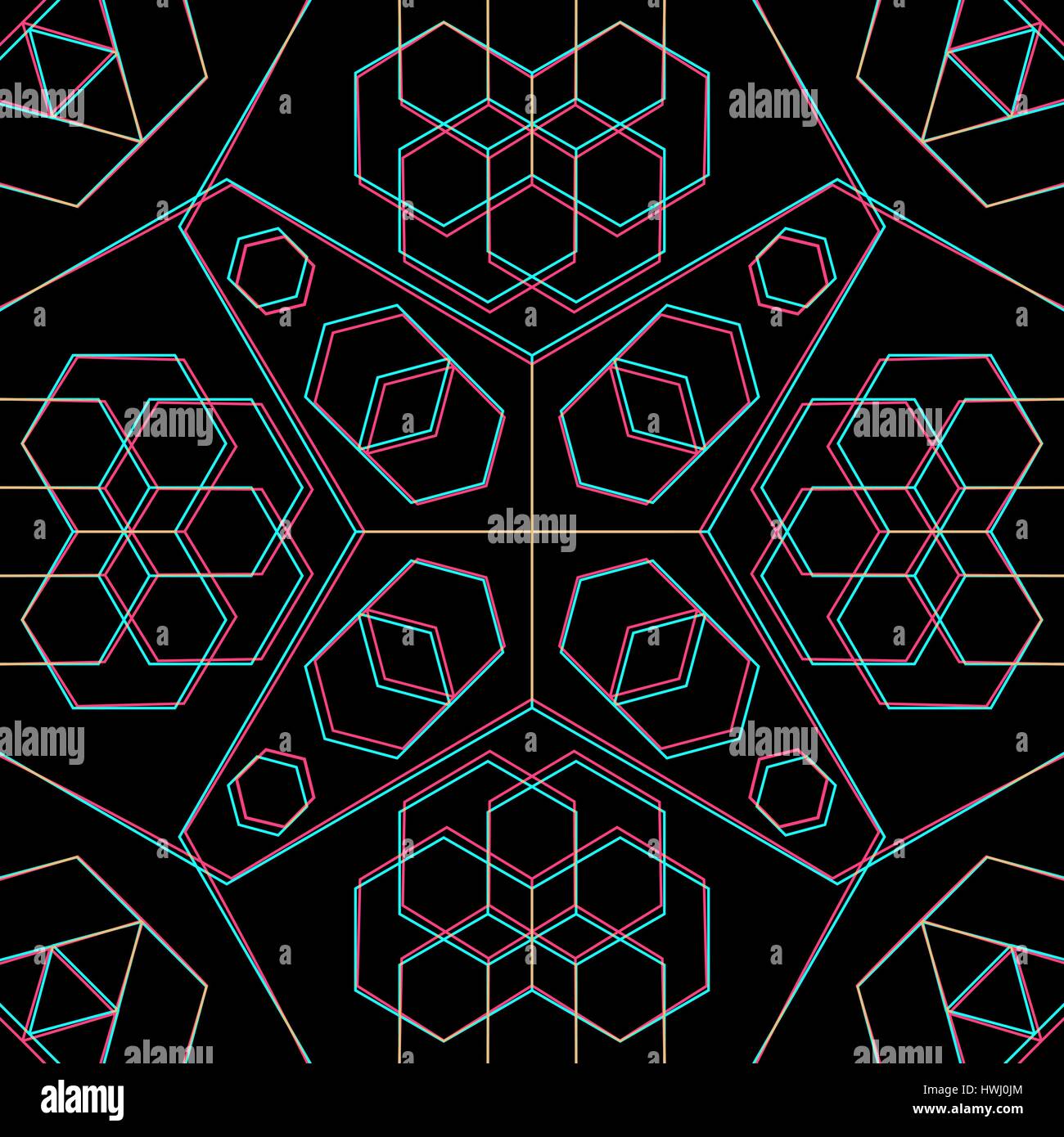 vector hexagonal abstract sacred geometry decoration sign anaglif ...