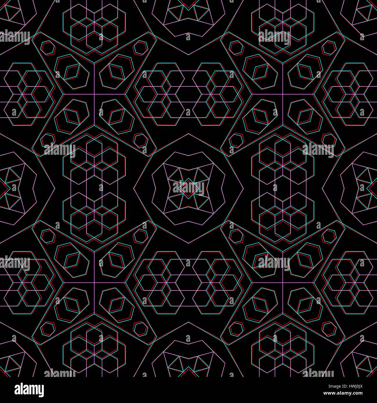 vector hexagonal abstract sacred geometry decoration sign anaglif ...