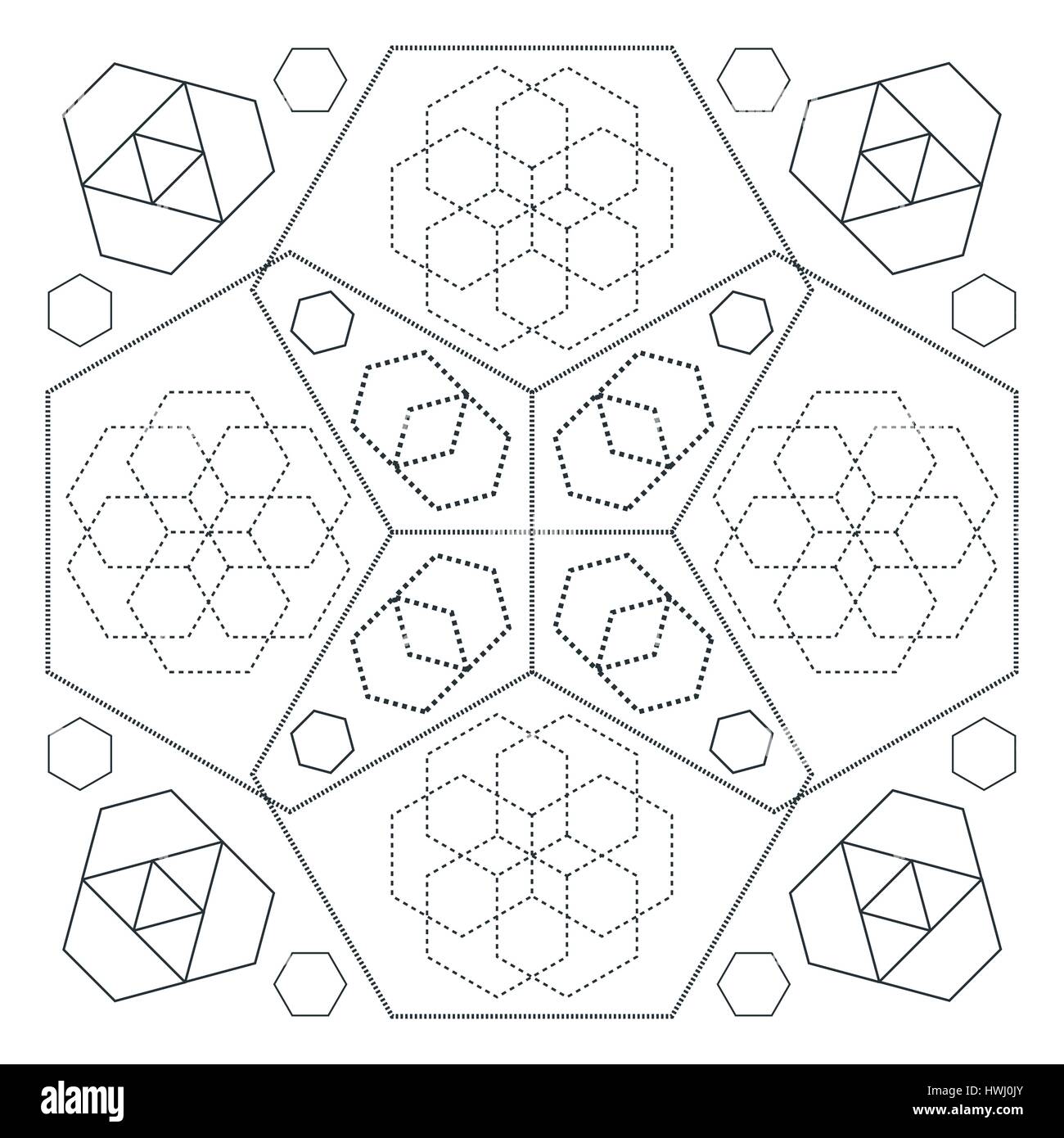 vector hexagonal abstract sacred geometry decoration sign black color ...