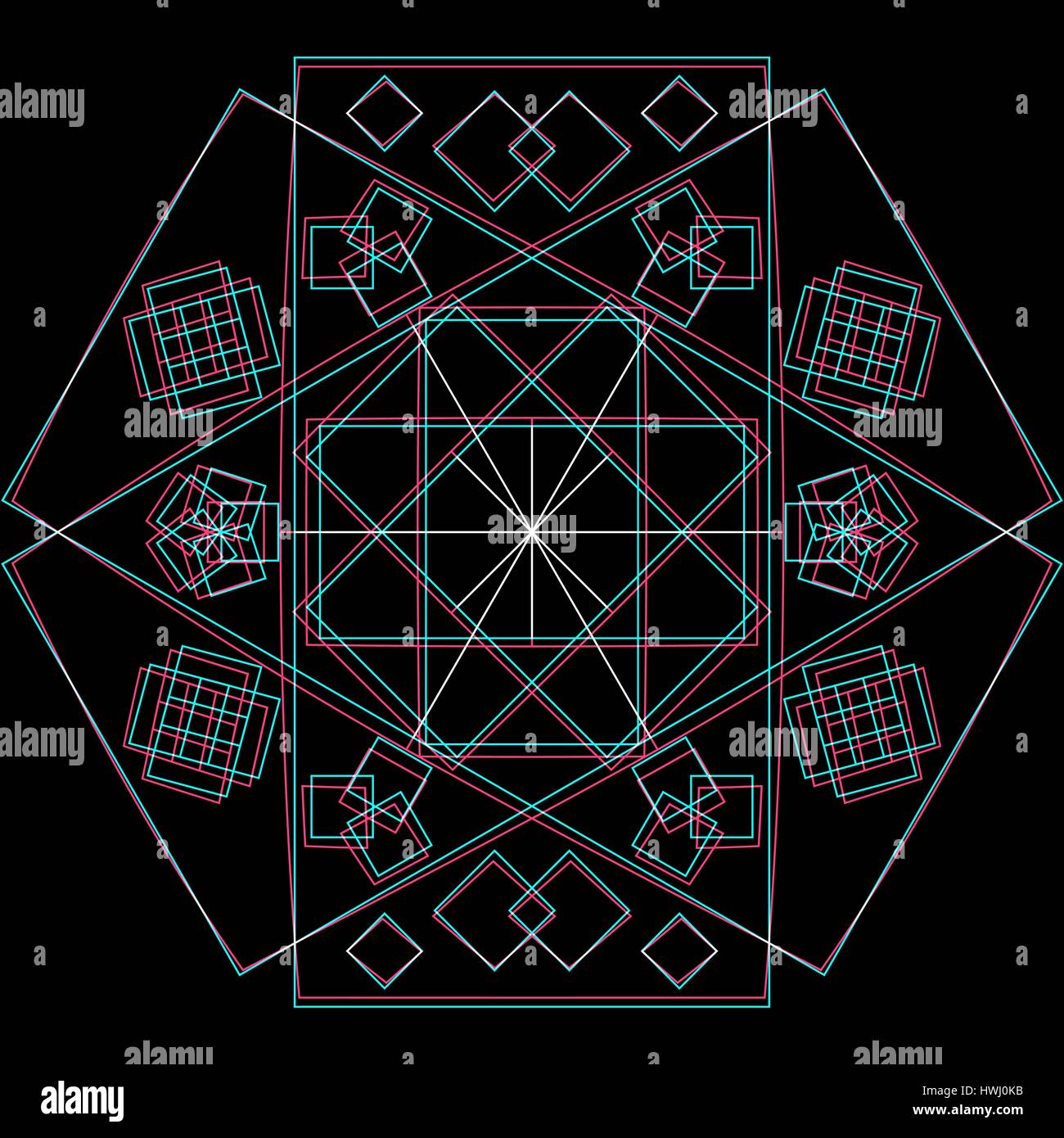 vector square abstract sacred geometry decoration sign anaglif colored ...