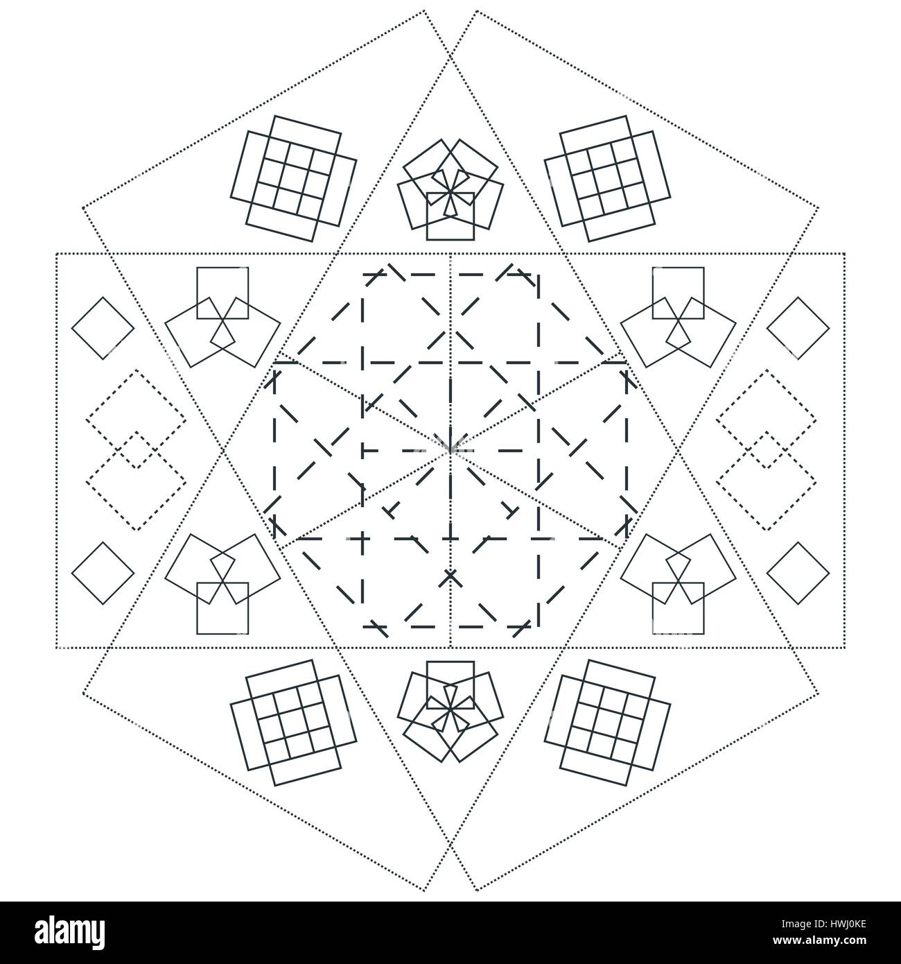 vector square abstract sacred geometry decoration sign black color ...