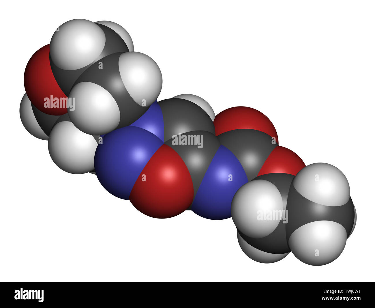 Molsidomine angina drug molecule. 3D rendering. Atoms are represented ...