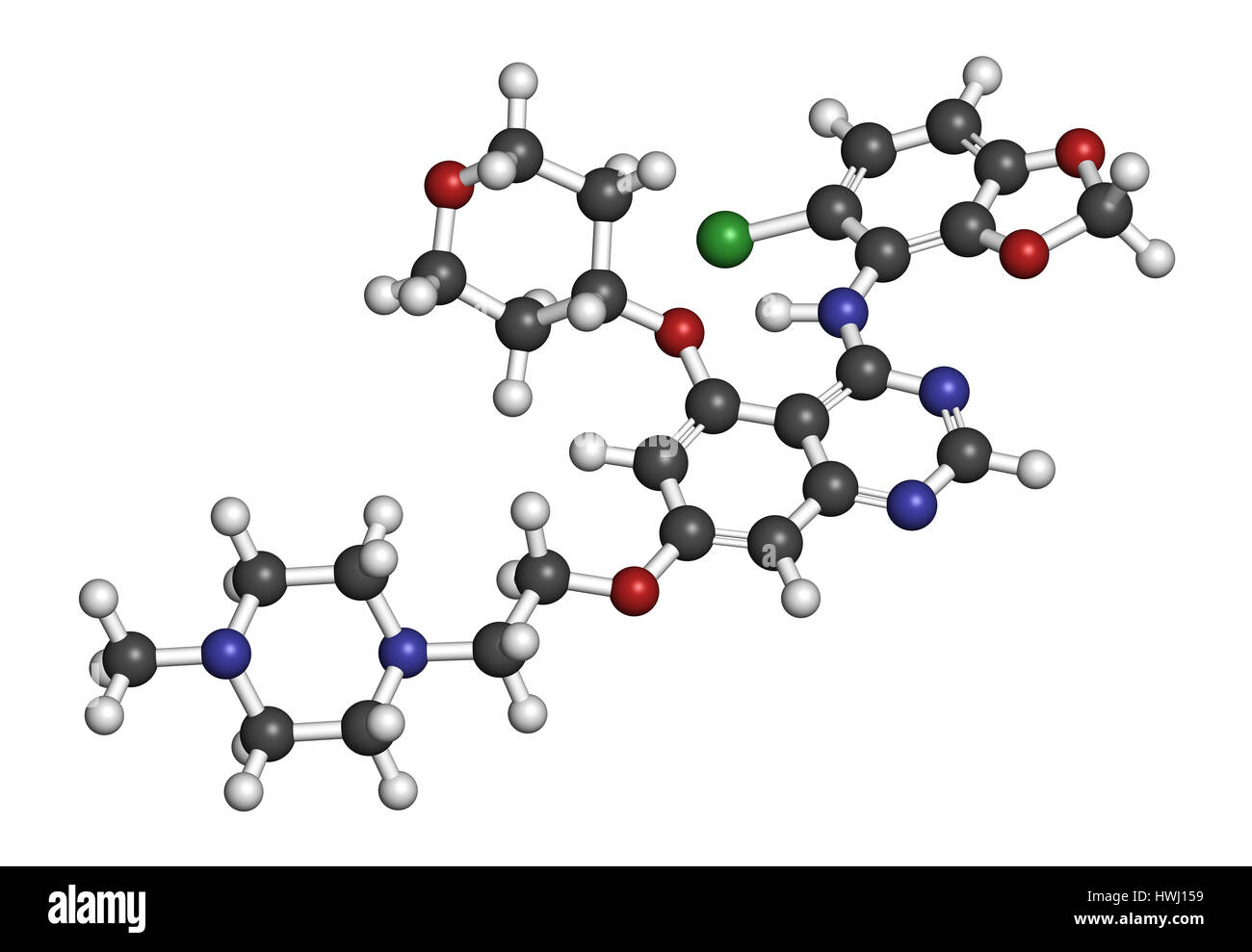 Saracatinib drug molecule. Dual kinase inhibitor, inhibiting both Src ...