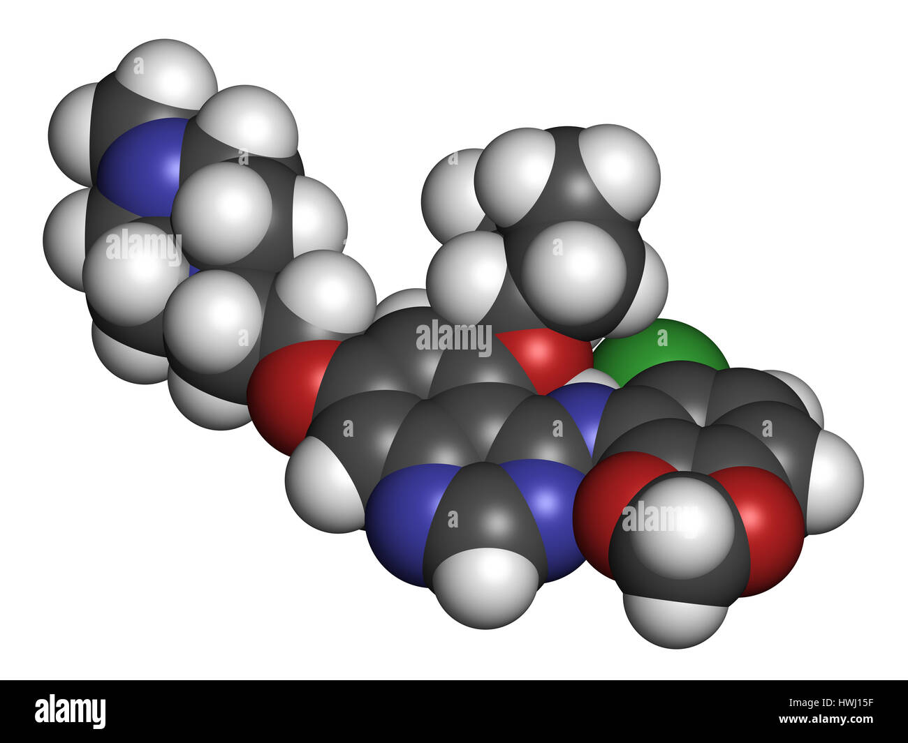 Saracatinib drug molecule. Dual kinase inhibitor, inhibiting both Src ...