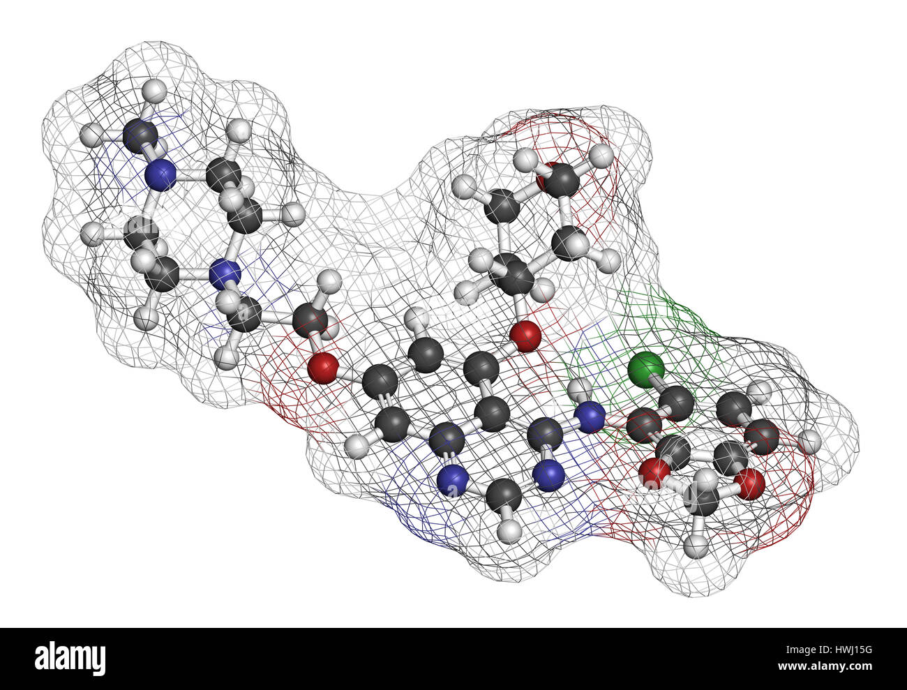 Saracatinib drug molecule. Dual kinase inhibitor, inhibiting both Src ...