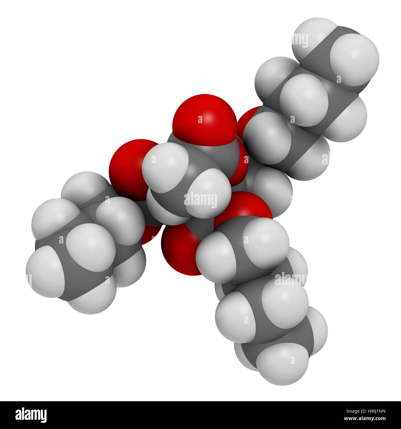 Acetyl tributyl citrate (ATBC) plasticizer molecule. 3D rendering ...