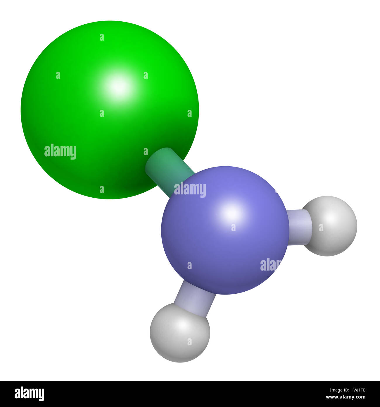Chloramine (monochloramine) disinfectant molecule. 3D rendering ...
