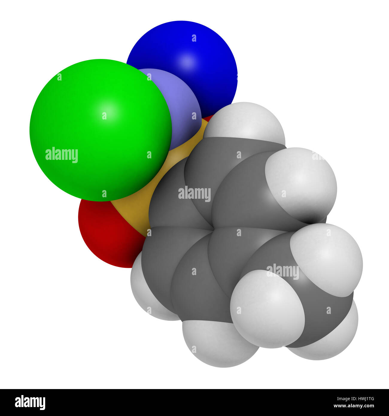 Chloramine-T (tosylchloramide) disinfectant molecule. 3D rendering ...